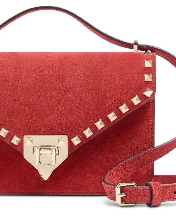 Valentino Garavani Small Studded Suede Shoulder Bag - Red