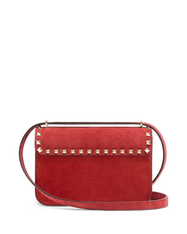 Valentino Garavani Small Studded Suede Shoulder Bag - Red