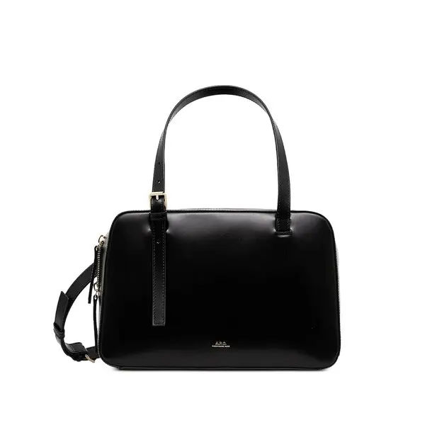 A.p.c. Leather Shoulder Bag With Top Handle And Adjustable Strap - Black
