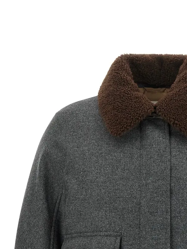 Brunello Cucinelli Shearling Collar Cropped Jacket