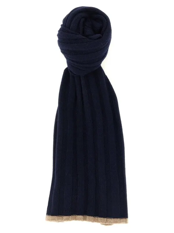 Brunello Cucinelli Ribbed Cashmere Knit Scarf - Blue
