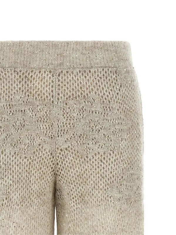 Brunello Cucinelli Wide Leg Knit Trousers - Cream