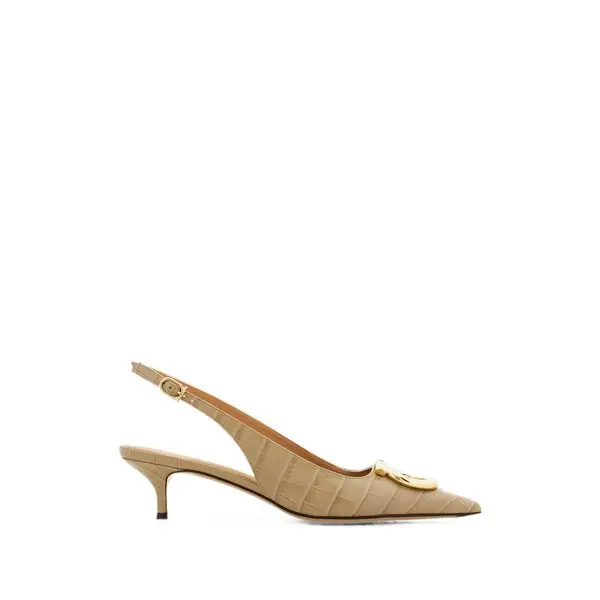 FERRAGAMO Slingback Stiletto Heel Shoes With Gancio Buckle In Calf Leather - Cream