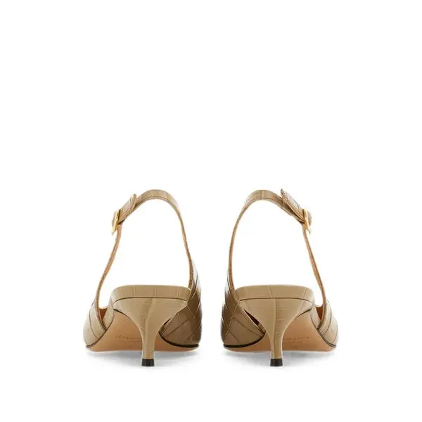 FERRAGAMO Slingback Stiletto Heel Shoes With Gancio Buckle In Calf Leather - Cream