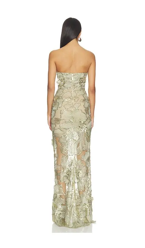 BRONX BANCO Sequined Floral Strapless Maxi Dress