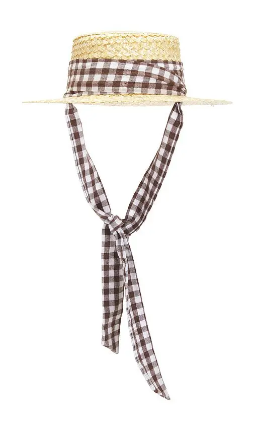 8 Other Reasons Straw Boater Hat With Gingham Ribbon Band - Natural