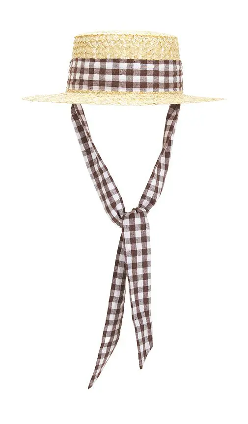 8 Other Reasons Straw Boater Hat With Gingham Ribbon Band In Neutral