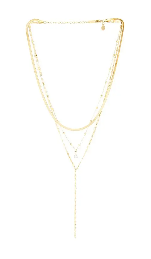 PETIT MOMENTS Layered Stone Lariat Necklace In Metallic - Gold