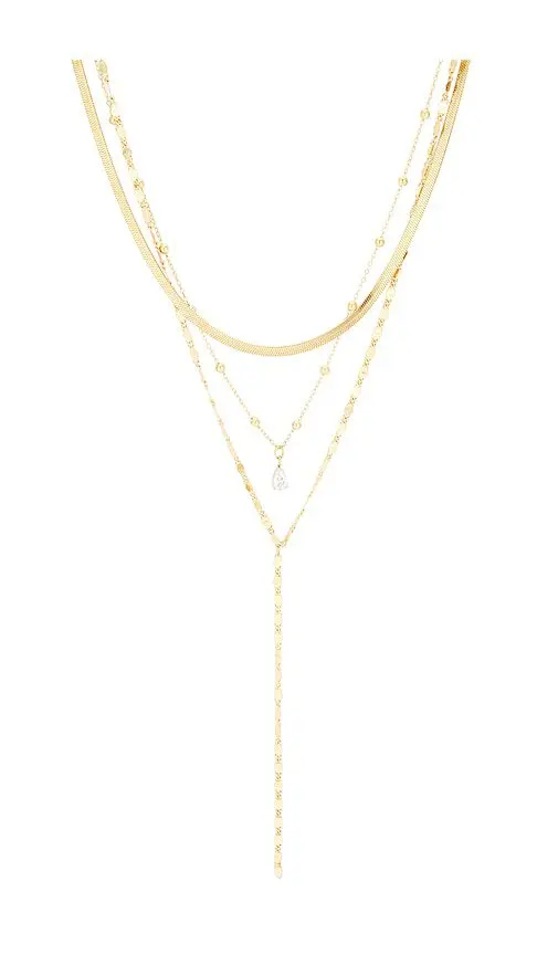 PETIT MOMENTS Layered Stone Lariat Necklace In Metallic