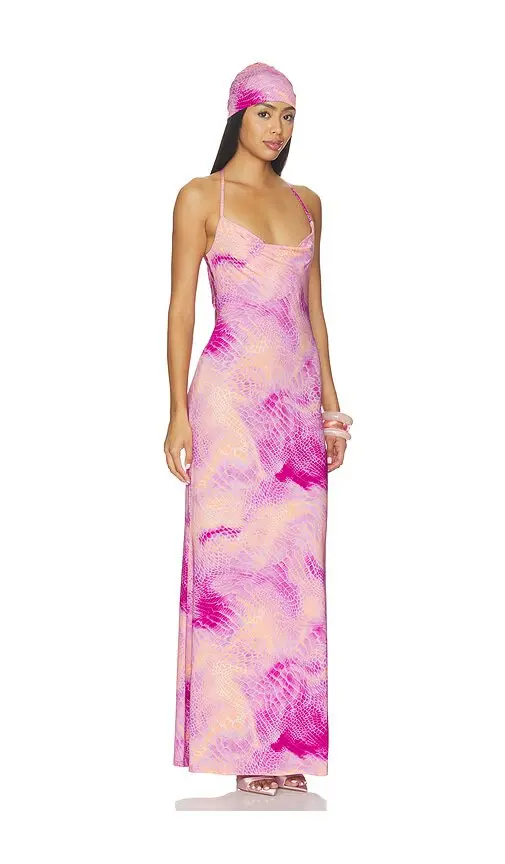 AFRM Sunndy Ruched Mesh Maxi Dress - Lavender Snake