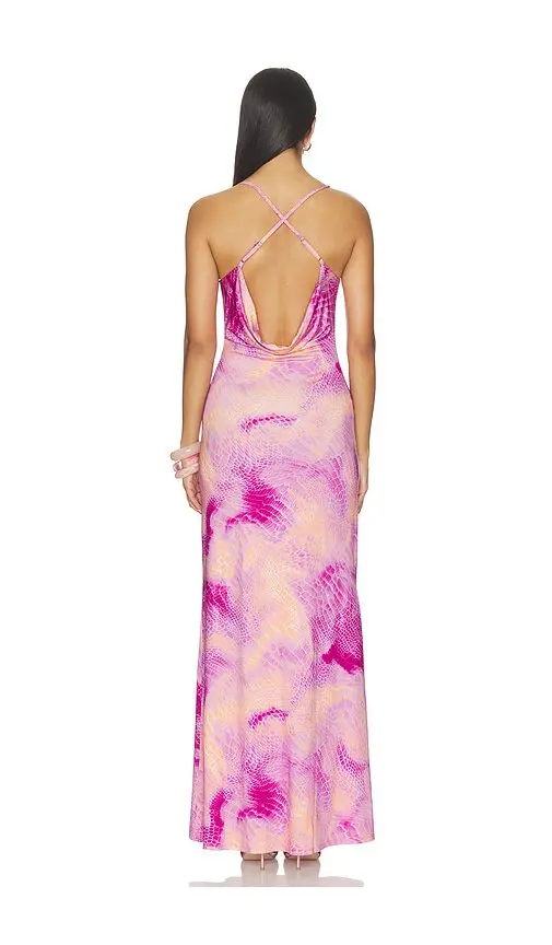 AFRM Sunndy Ruched Mesh Maxi Dress - Lavender Snake