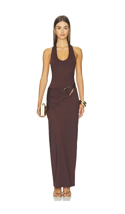 4TH & RECKLESS Janni Halterneck Maxi Dress - Chocolate