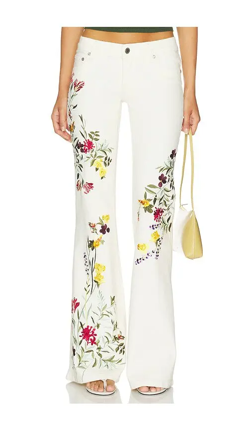 Alice + Olivia Chic Embroidered Flare Jeans - Vanilla Multi