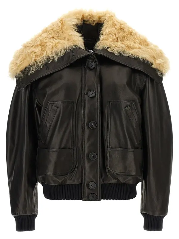 Attico Shearling Collar Bomber Jacket - Black