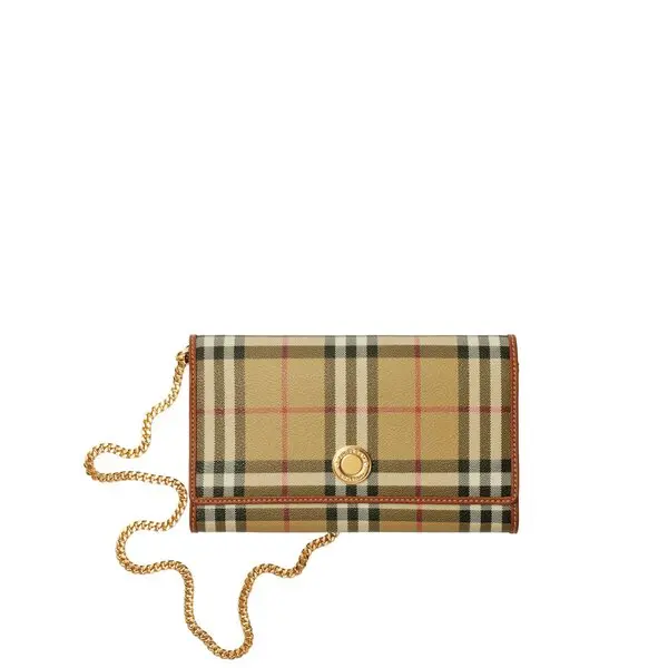 Burberry Haymarket Check Chain Wallet - Cream