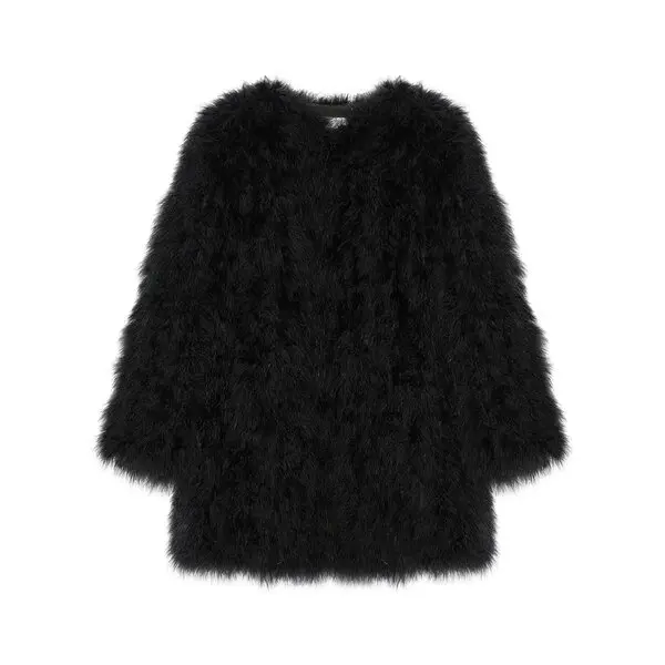 YVES SALOMON Turkey Feather Coat - Black
