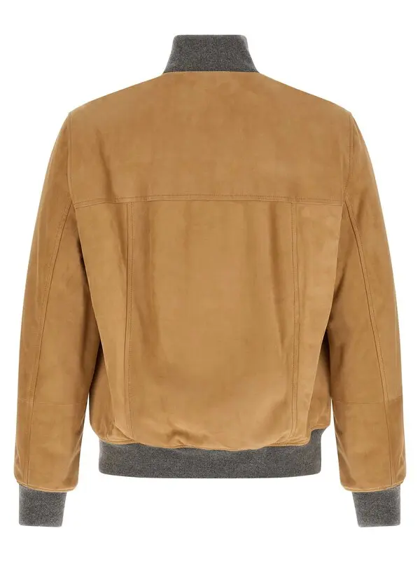 Brunello Cucinelli Padded Suede Bomber Jacket - Cream