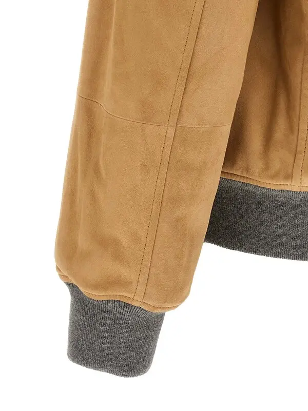 Brunello Cucinelli Padded Suede Bomber Jacket - Cream