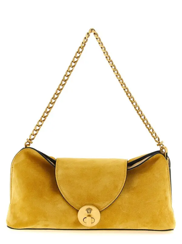 Versace Suede Clutch With Medusa Turn Lock - Yellow