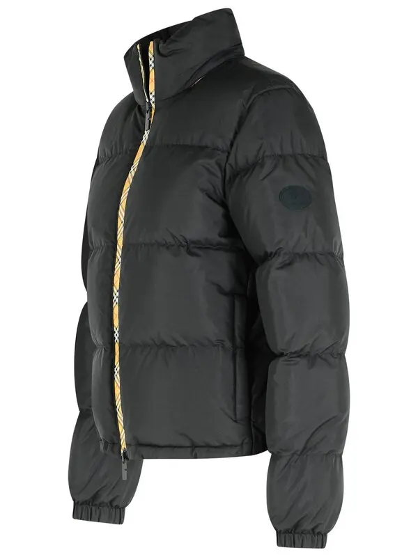 Burberry Polyester Down Jacket With Check Weave Hood - Black