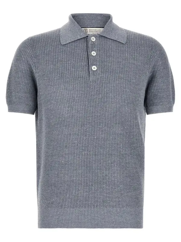 Brunello Cucinelli English Half-ribbed Polo Shirt