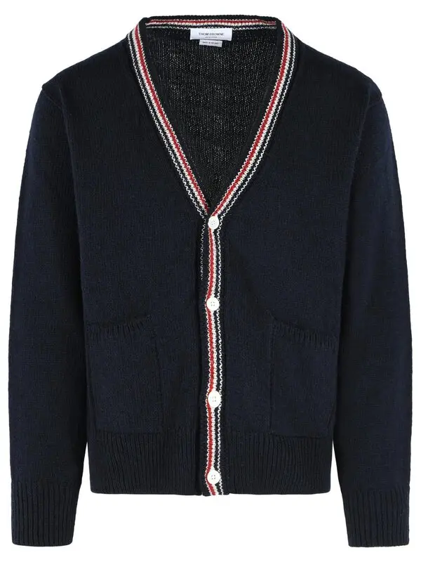 Thom Browne Hector Cardigan In Navy Wool And Mohair Blend - Blue