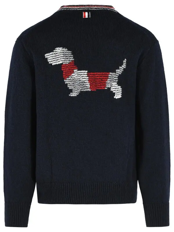 Thom Browne Hector Cardigan In Navy Wool And Mohair Blend - Blue
