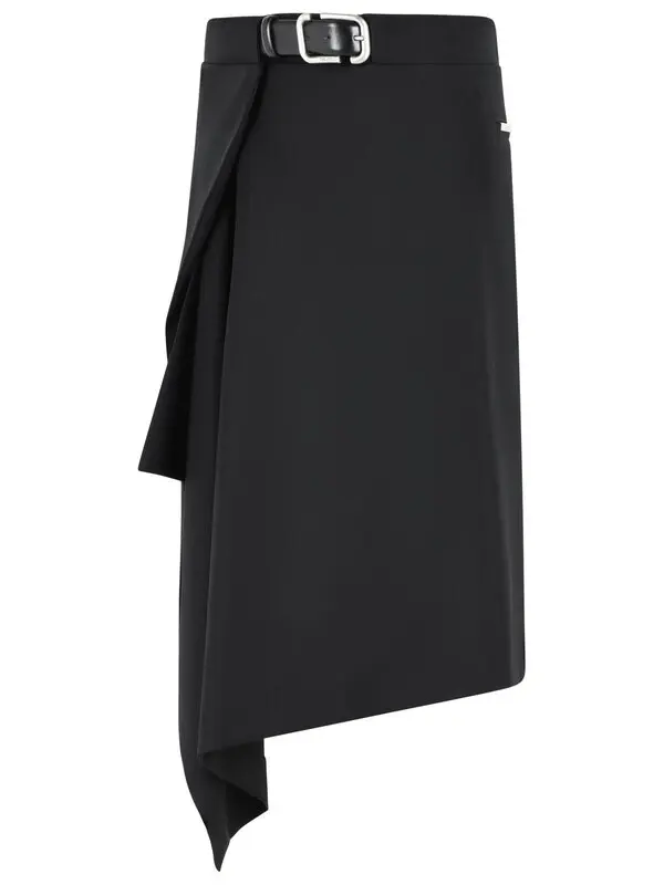 Attico Virgin Wool Midi Skirt - Black