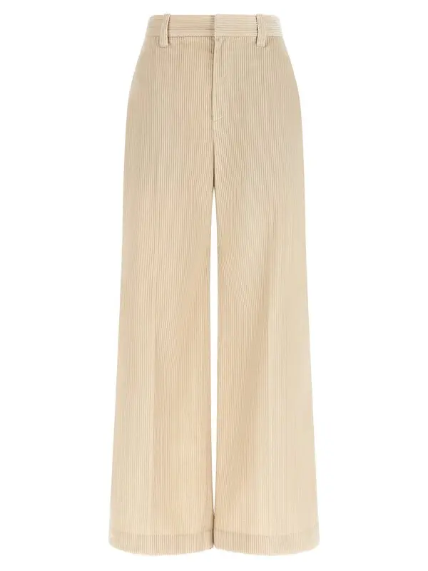 Brunello Cucinelli Ribbed Cotton Wide-leg Trousers - Cream