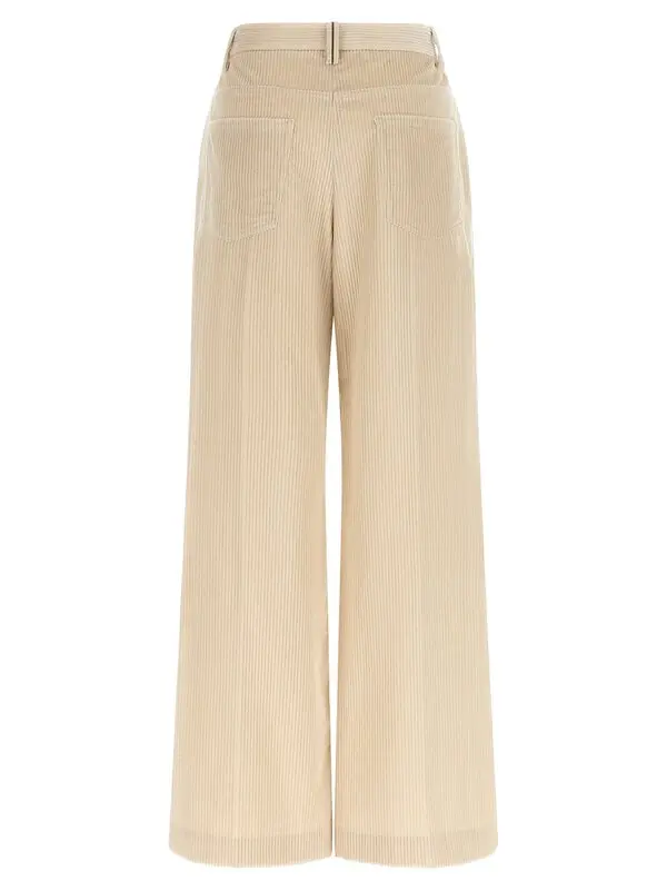 Brunello Cucinelli Ribbed Cotton Wide-leg Trousers - Cream