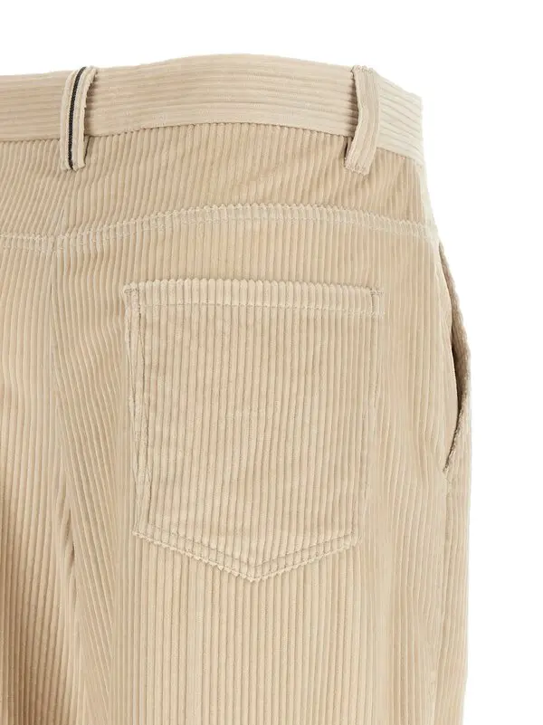 Brunello Cucinelli Ribbed Cotton Wide-leg Trousers - Cream