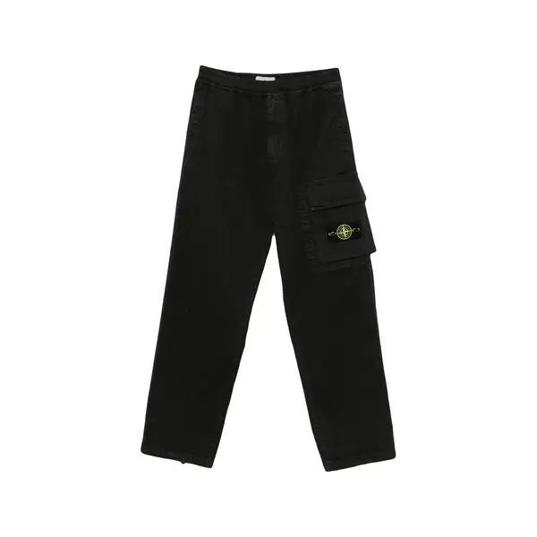 Stone Island Cotton Logo Patch Cargo Trousers - Black