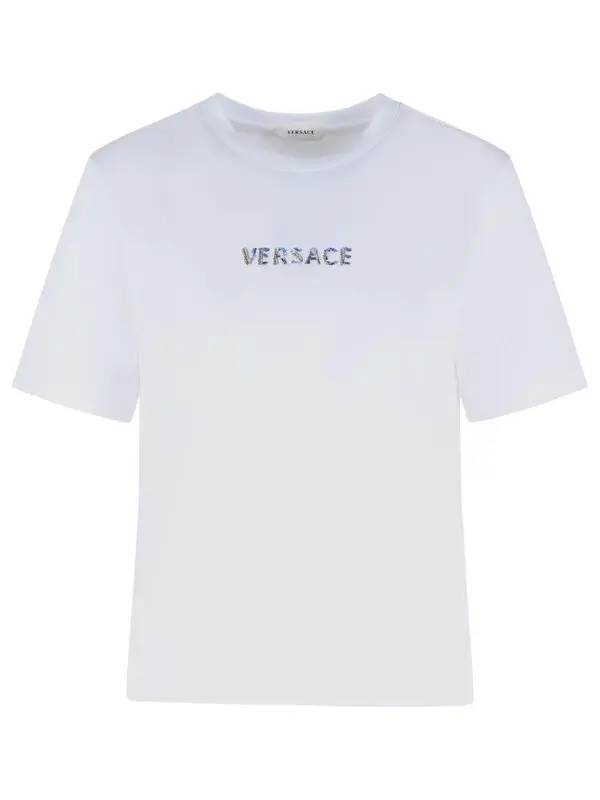 Versace Cotton T-shirt With Beaded Logo - White