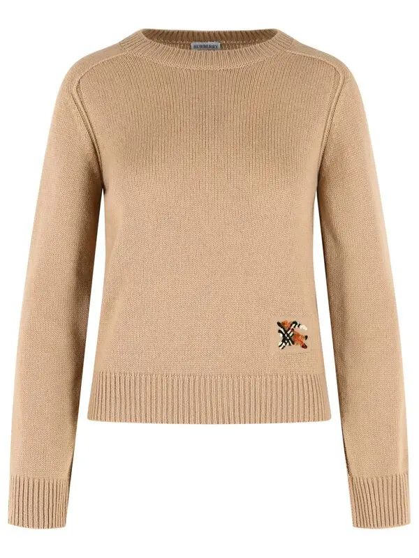 Burberry Wool And Cashmere Sweater With Ekd Logo - Brown