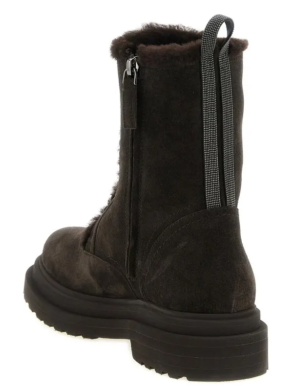 Brunello Cucinelli Suede And Shearling Lace-up Ankle Boots - Brown