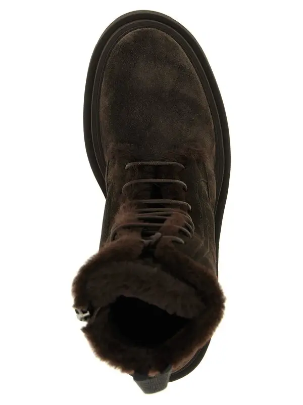 Brunello Cucinelli Suede And Shearling Lace-up Ankle Boots - Brown