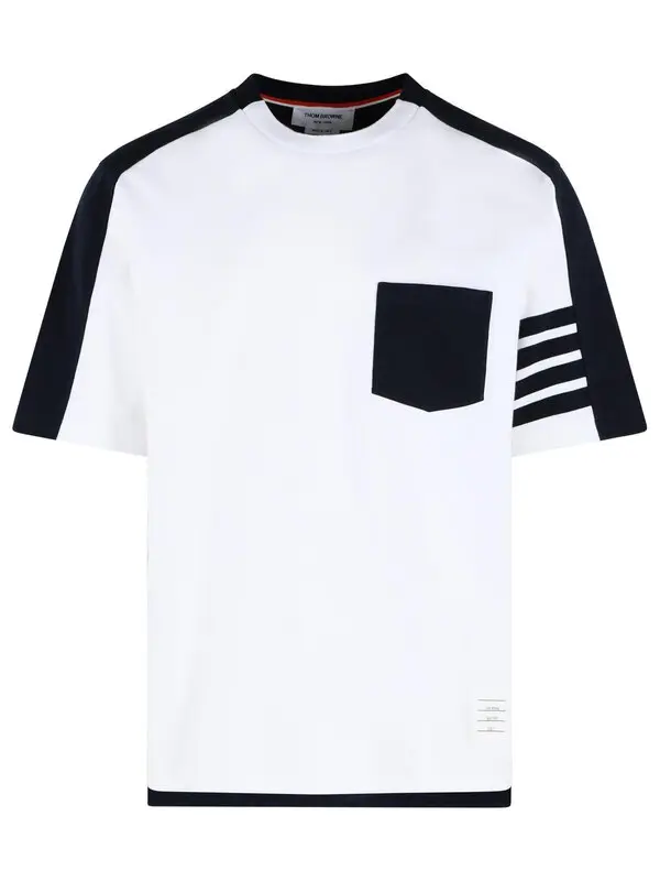 Thom Browne Colorblock 4 Bar' And Navy Cotton T-shirt