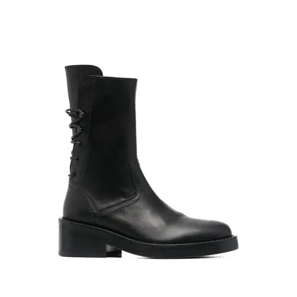 ANN DEMEULEMEESTER Grained Leather Block Heel Boots - Black