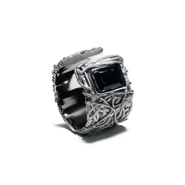 GERMAN KABIRSKI Regin Open Band Textured Silver Ring With Onyx - Black