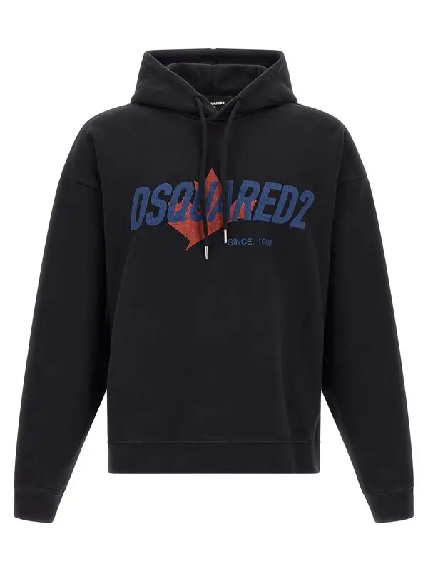 Dsquared2 Logo" Fleece Cotton Hoodie - Black