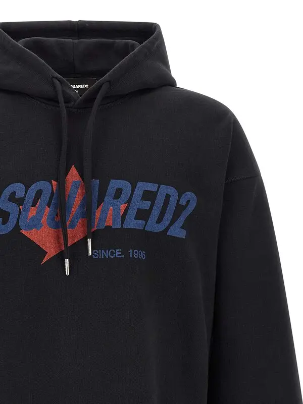Dsquared2 Logo" Fleece Cotton Hoodie - Black