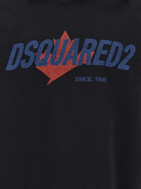 Dsquared2 Logo" Fleece Cotton Hoodie - Black