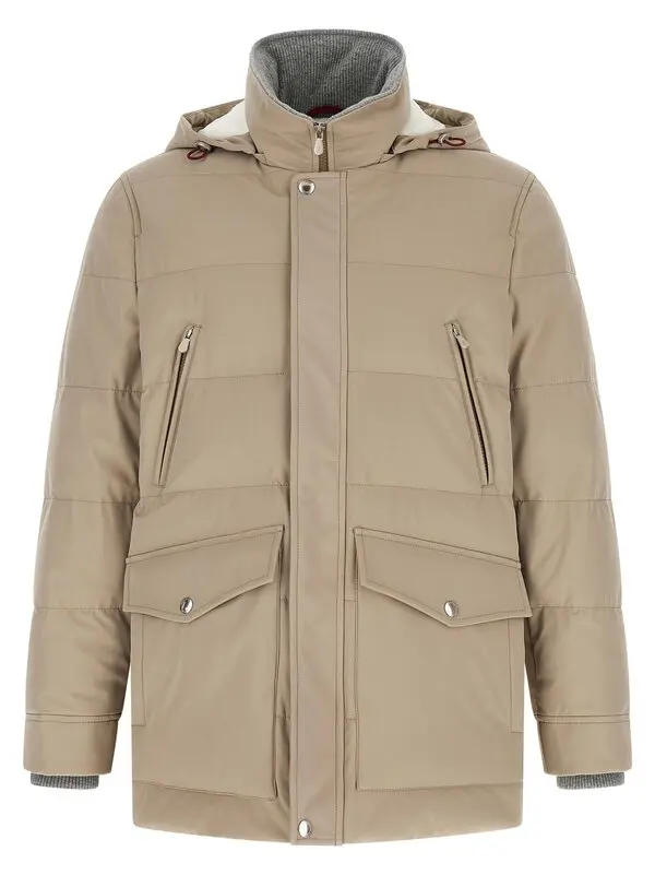 Brunello Cucinelli Quilted Parka With Hood - Cream