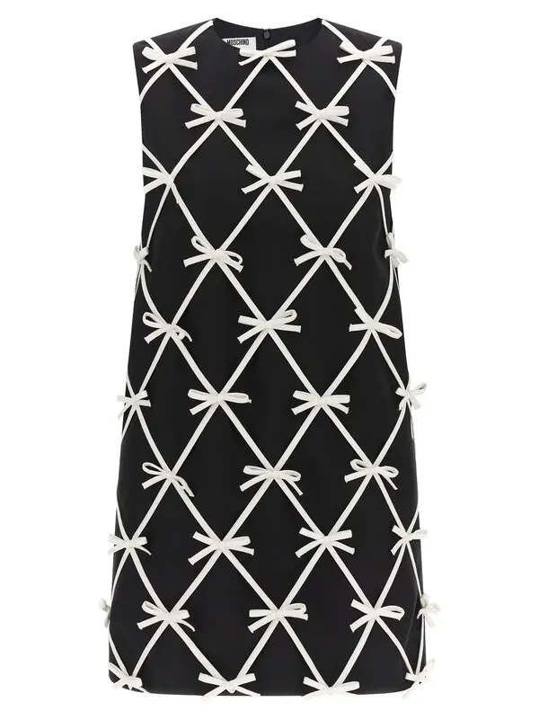 Moschino Virgin Wool Trapezoid Mini Dress With Bow Detail - Multicolor