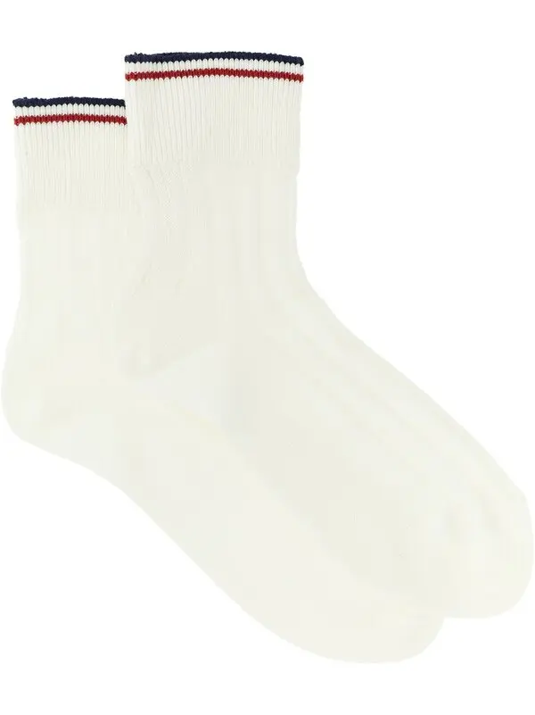 Brunello Cucinelli Ribbed Cotton Socks With Striped Detail - White