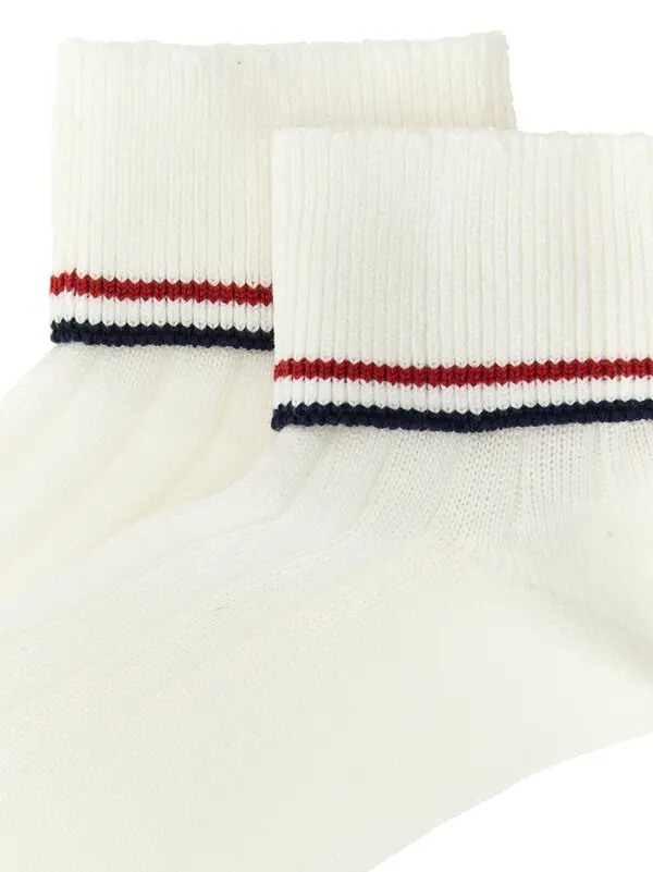 Brunello Cucinelli Ribbed Cotton Socks With Striped Detail - White
