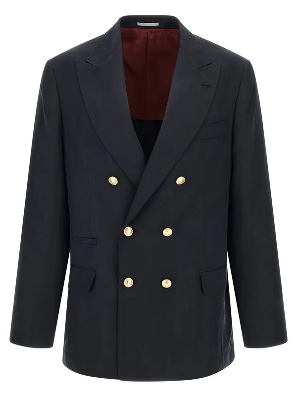 Brunello Cucinelli Silk Twill And Linen Délavé Blazer - Blue