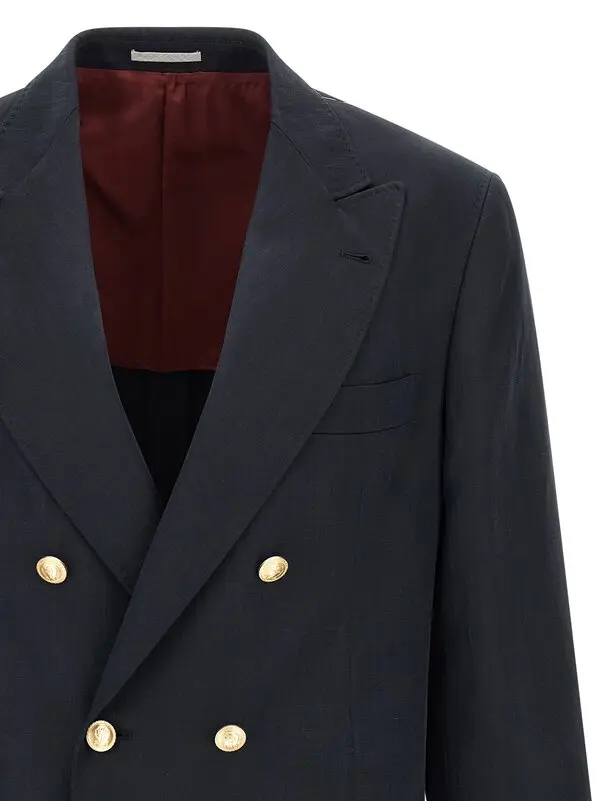 Brunello Cucinelli Silk Twill And Linen Délavé Blazer - Blue