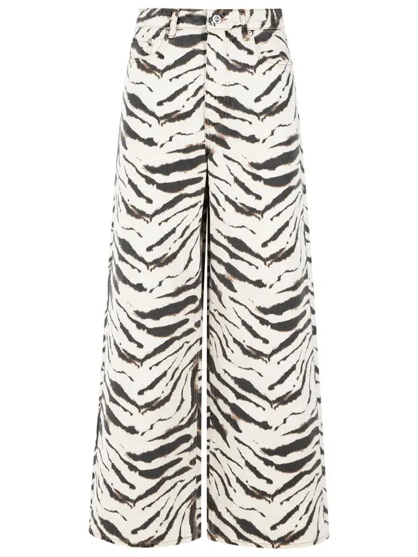 GANNI Zebra Print Wide Leg Jeans - Cream