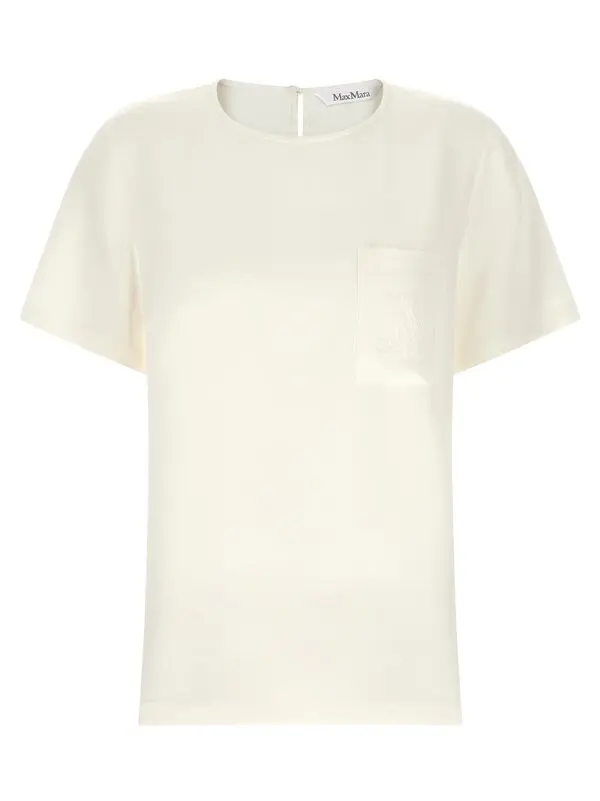 Max Mara Silk Crepe De Chine Blouse With Embroidered Monogram - White